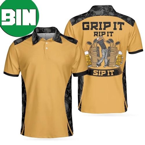Grip It Rip It Sip It Golf Skull Pattern For Halloween Polo Shirt - Binteez
