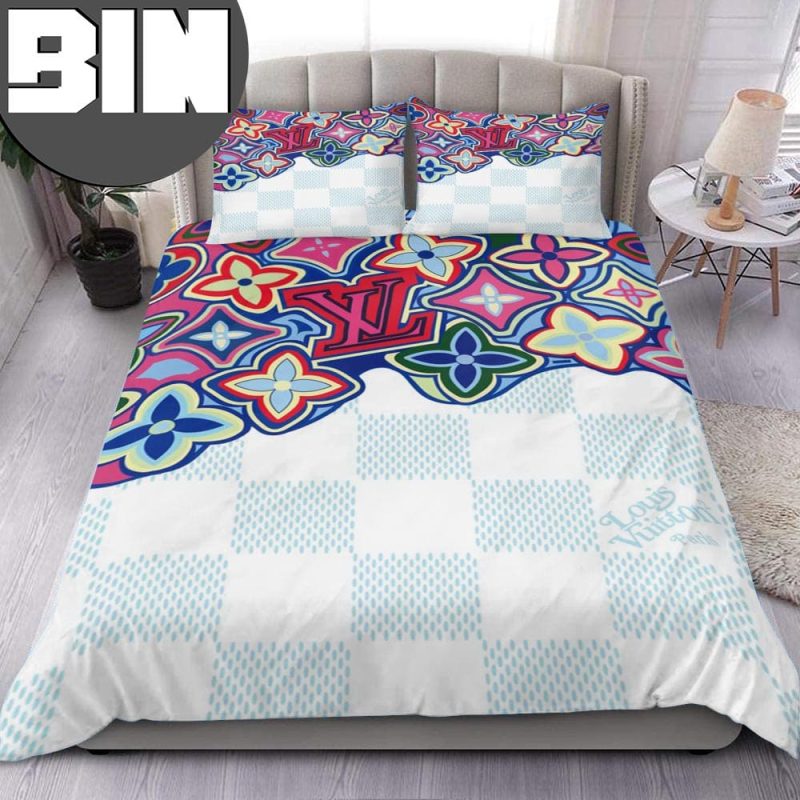 Louis Vuitton Blue Logo Pattern Bedding Set - Binteez