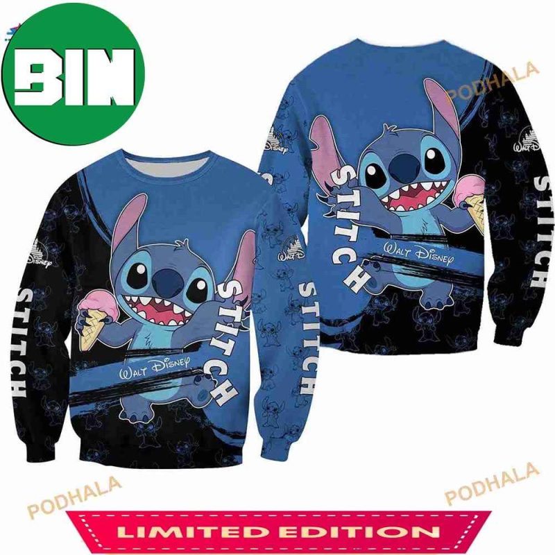 Stitch Blue Black Pattern Stripes Disney 3D Ugly Sweater - Binteez