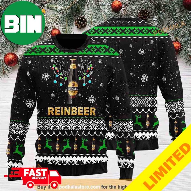 3D Guinness Reinbeer Xmas Funny 2023 Holiday Custom And Personalized Idea Christmas Ugly Sweater ...