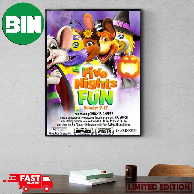 Chuck E Cheese Five Nights Of Fun FNAF Parody Event Poster Canvas - Binteez