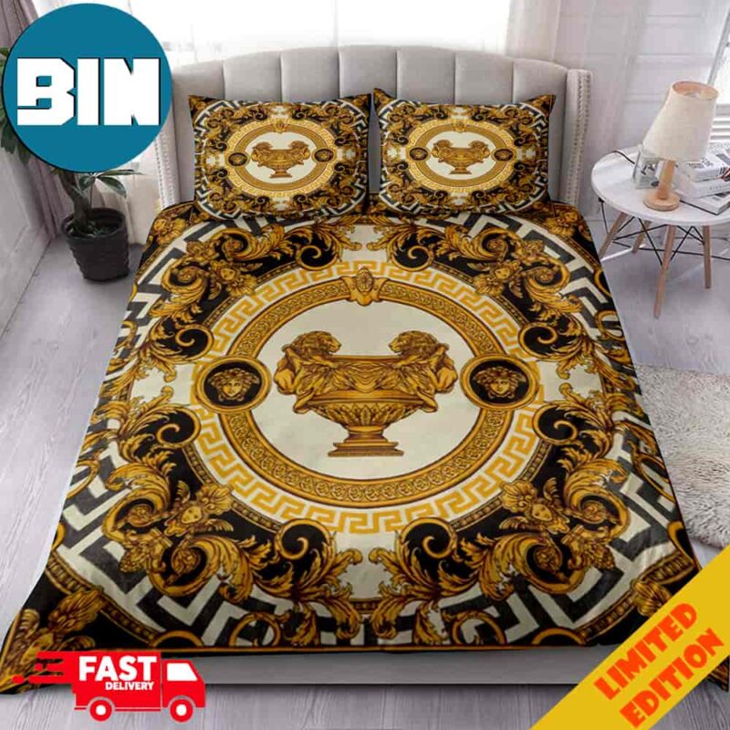 LA Coup Des Dieux Versace Luxury Golden Pattern Bedding Set King - Binteez