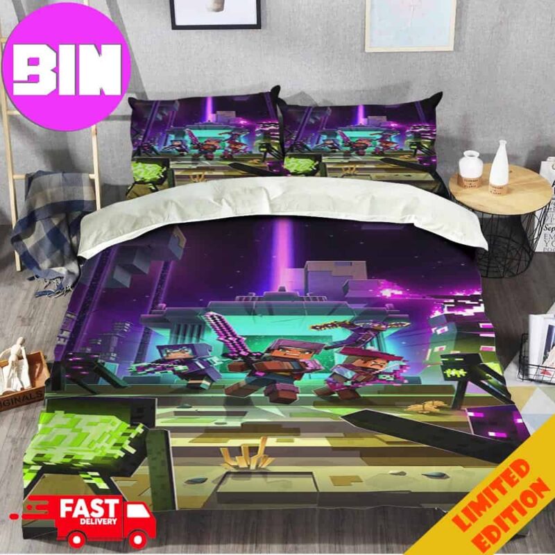 Minecraft Bedding Set Red And Black Background Home Decor Bedroom - Binteez