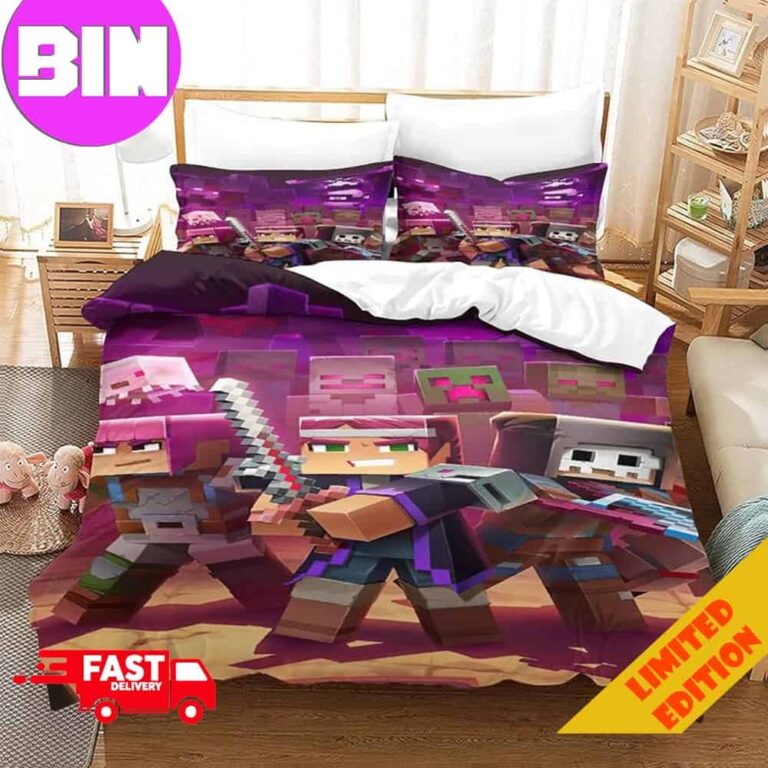 Minecraft Bedding Set Red And Black Background Home Decor Bedroom - Binteez