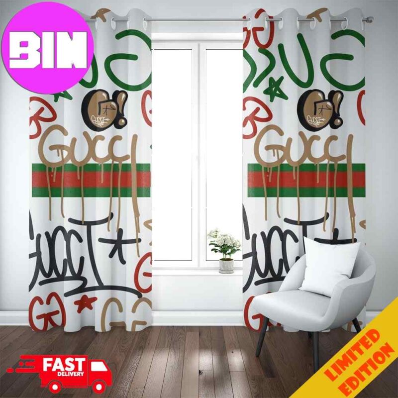 Colorful Logo Gucci Fashion And Style Home Decorations Window Curtain ...